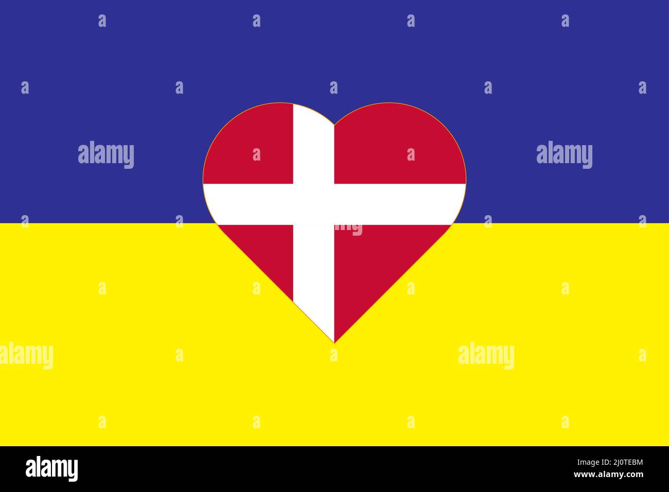 Heart painted in the colors of the flag of Denmark on the flag of ...