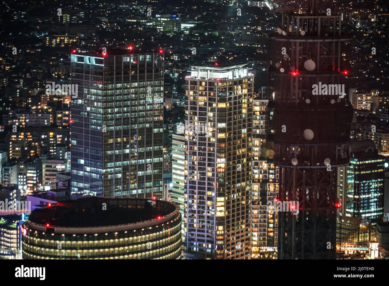 Minato Mirai of night view (from Yokohama Landmark Tower Stock Photo ...