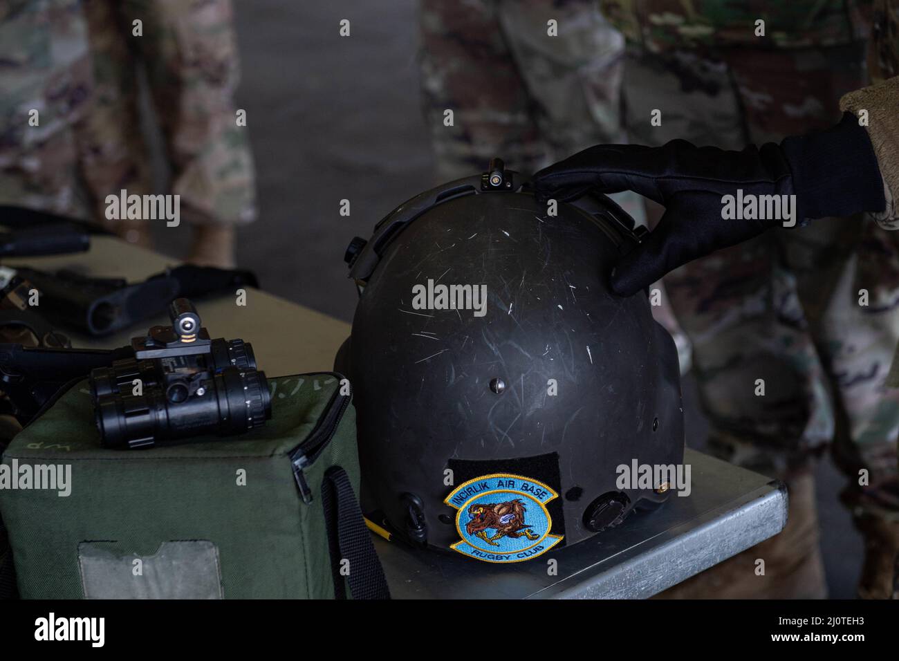 An Airman assigned to the 39th Air Base Wing inspects a UH-60 Blackhawk ...