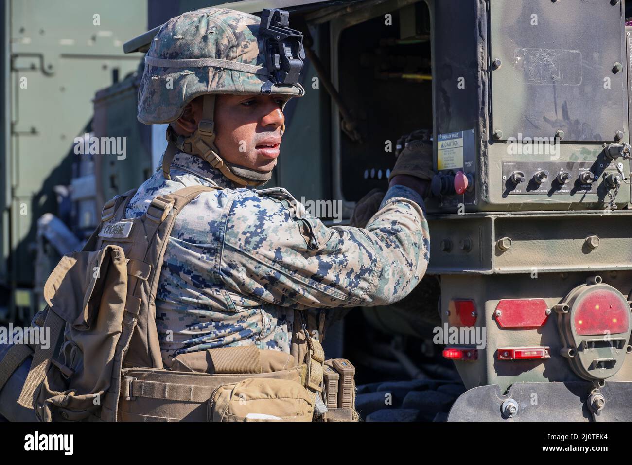 U.S. Marine Corps Cpl. Dominik Cochrane, a motor vehicle operator with ...