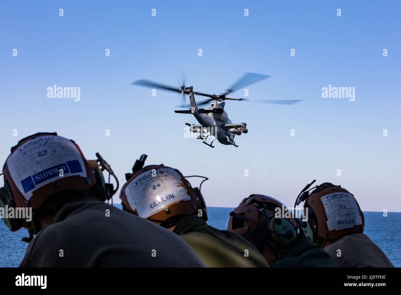 A U.S. Marine Corps UH-1Y Cobra conducts flight operations during ...
