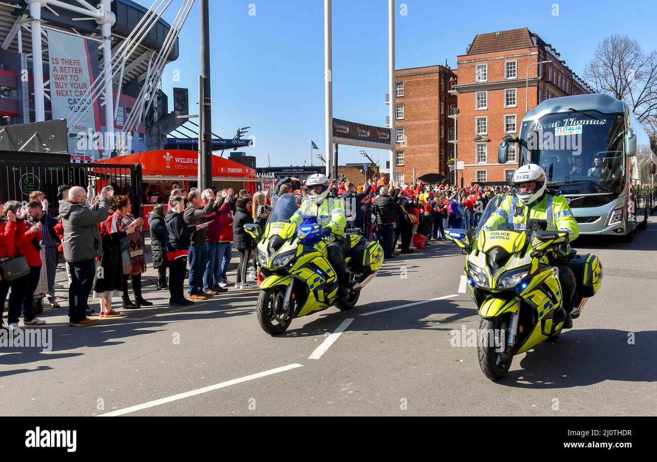 Cardiff, Wales - March 2022: Police motorcycle outrider escorting a ...