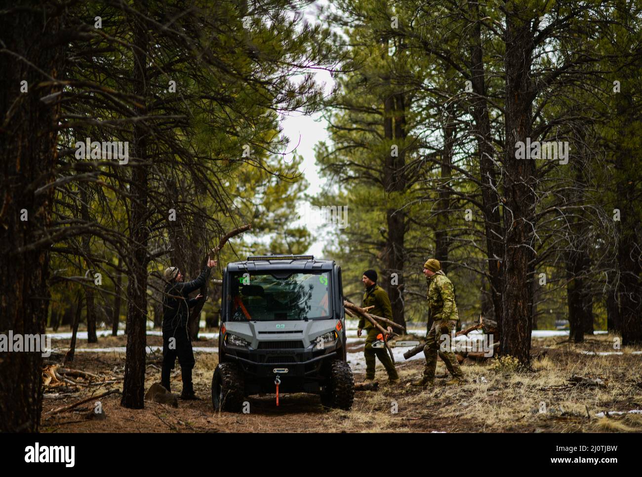 U.S. Airmen assigned to the 55th Rescue Squadron gather wood at Camp ...