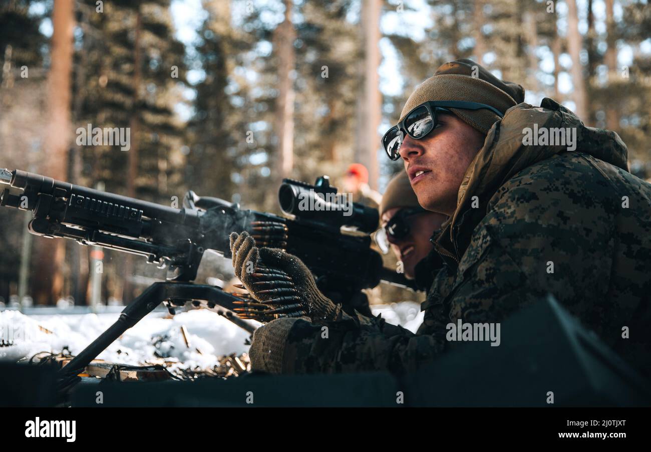 U.S. Marines with 3d Battalion, 3d Marines, fire a M240B machine gun at ...
