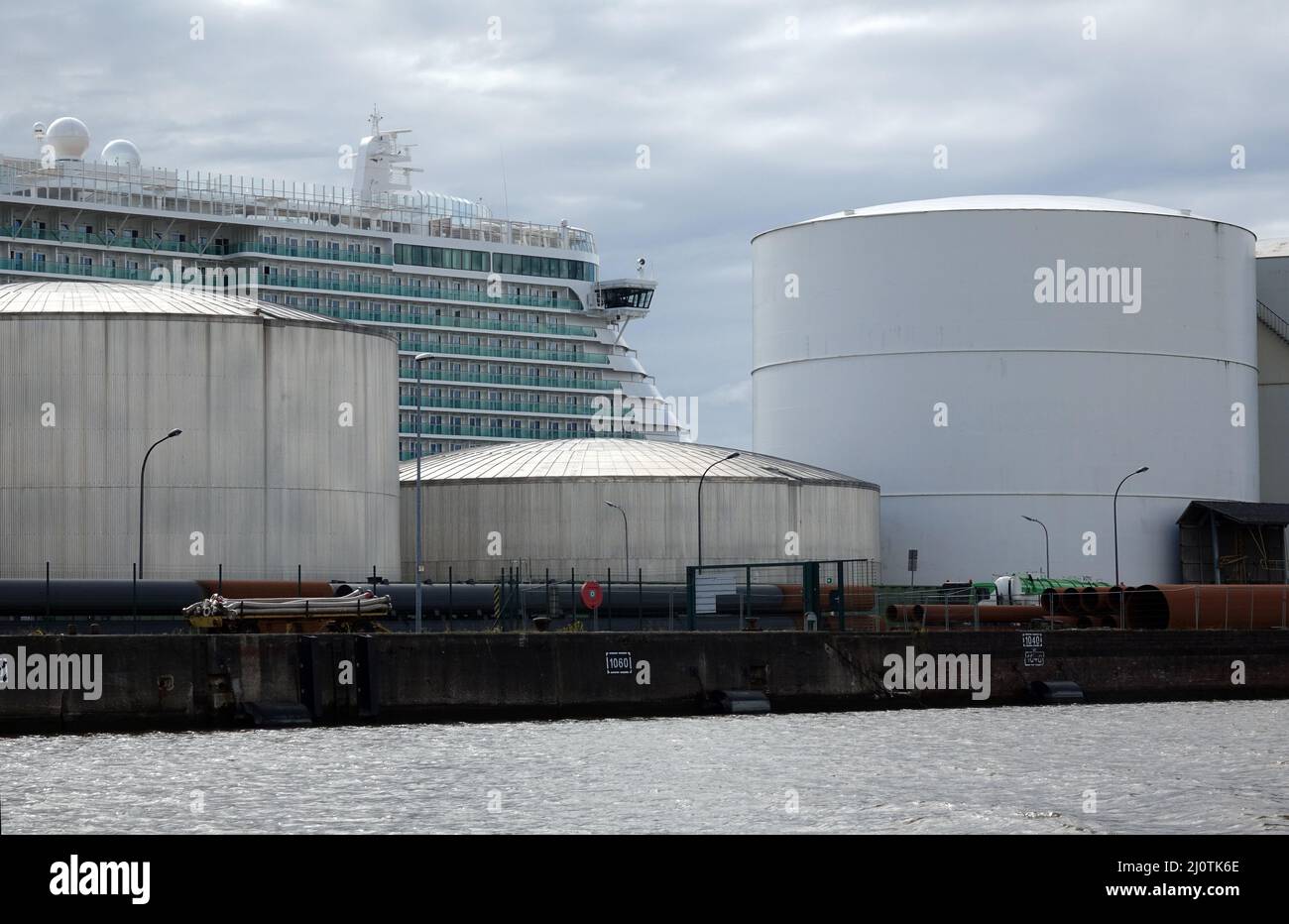 Tanks and cruise ship Stock Photo - Alamy