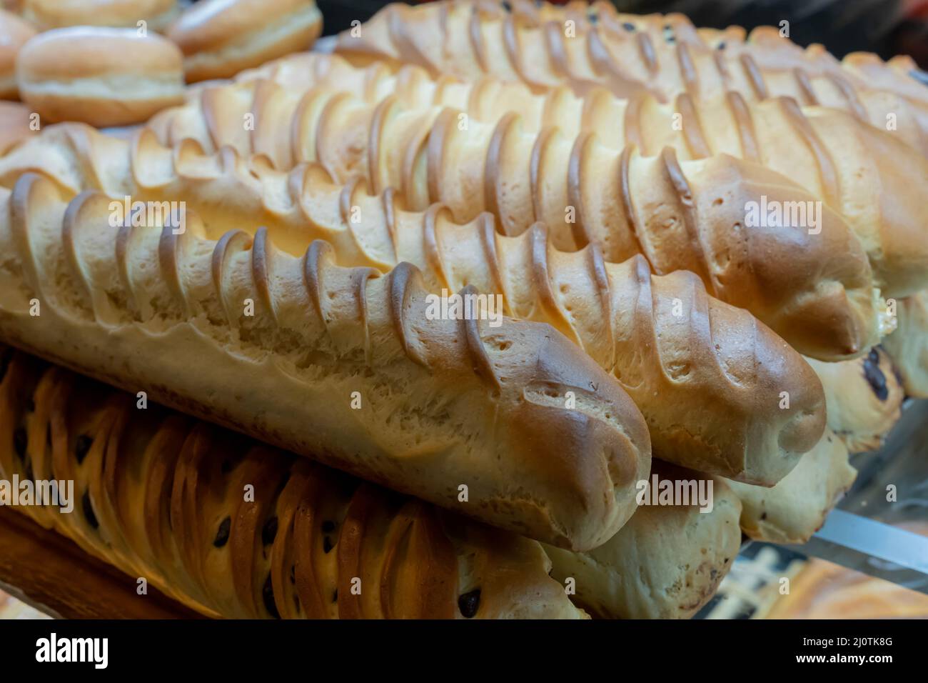 Artisan baker and pastry chef. Detail of breads in a bakery Stock Photo ...