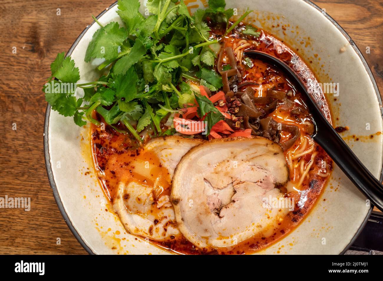 Spicy Shoyu Ramen, Japanese noodle soup, with pork belly Chashu and ...