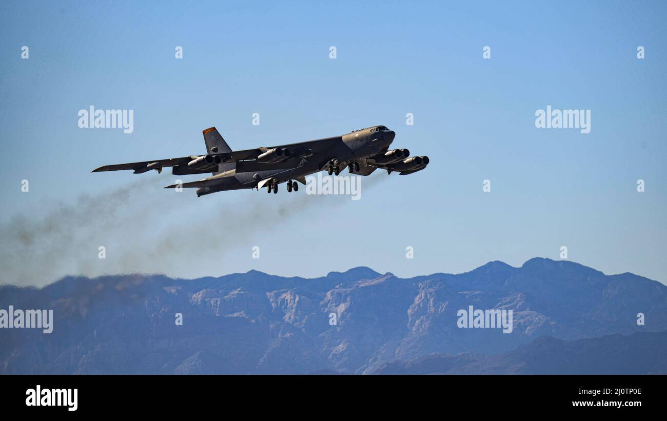 A Minot Air Force Base 5th Bomb Wing B-52H Stratofortress takes off ...