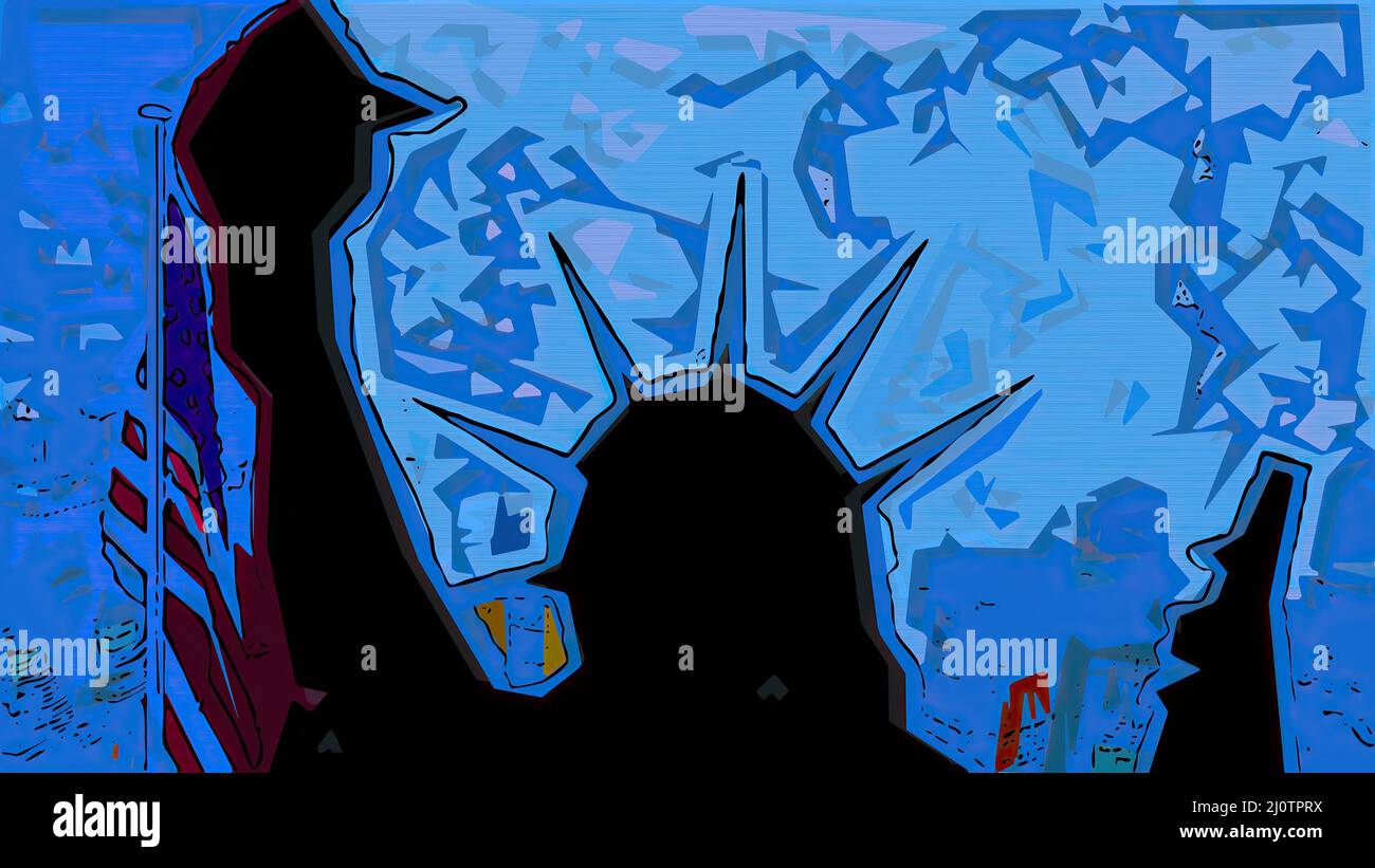 New York Statue of Liberty in a Pop Art Style Layout Stock Photo - Alamy