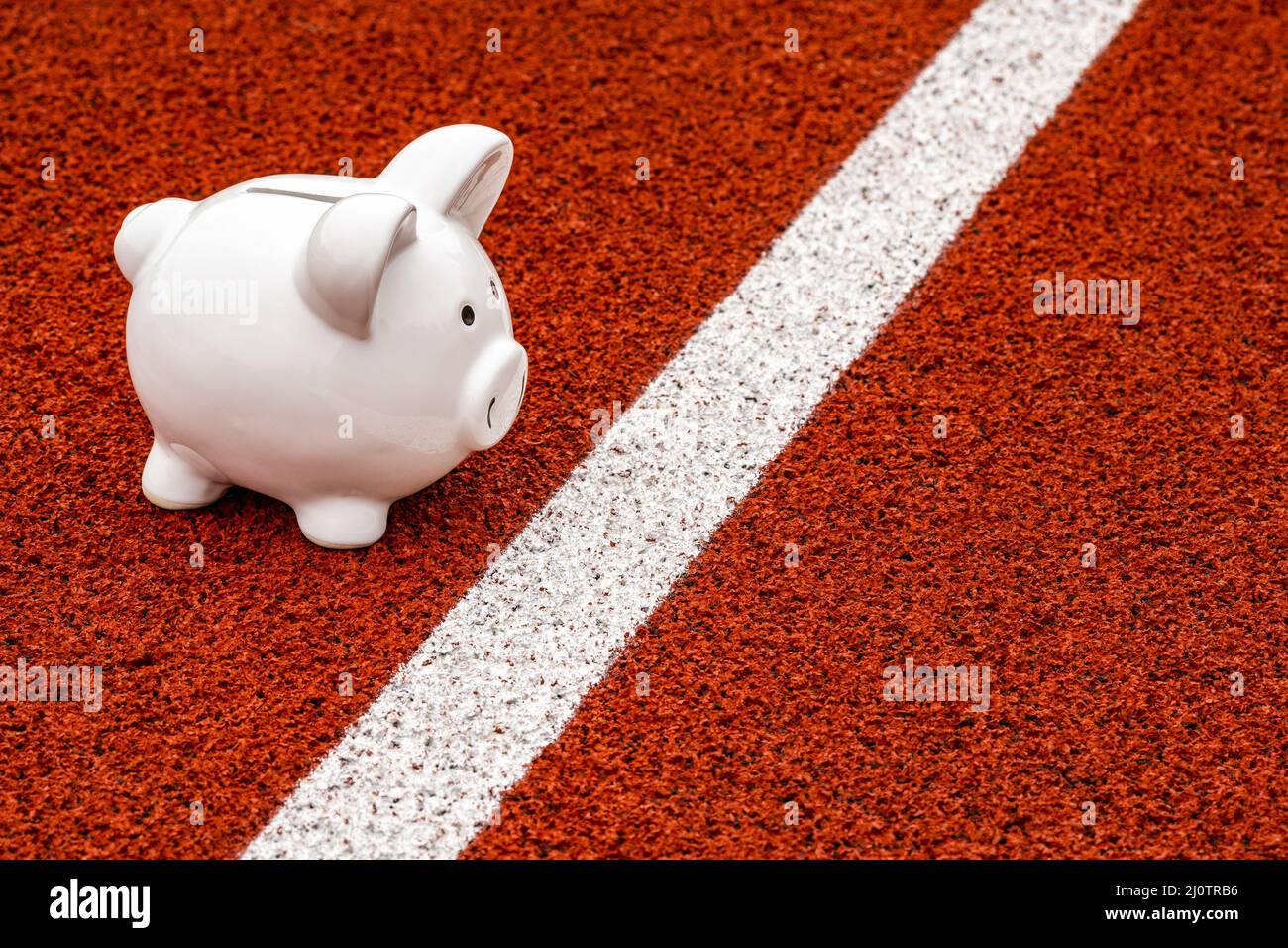 Piggy bank on the white starting line on the race track Stock Photo - Alamy