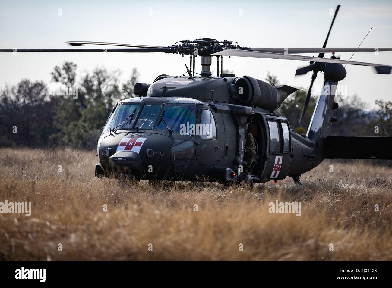 An HH-60M Black Hawk helicopter sits idle at the Army's Best Medic ...