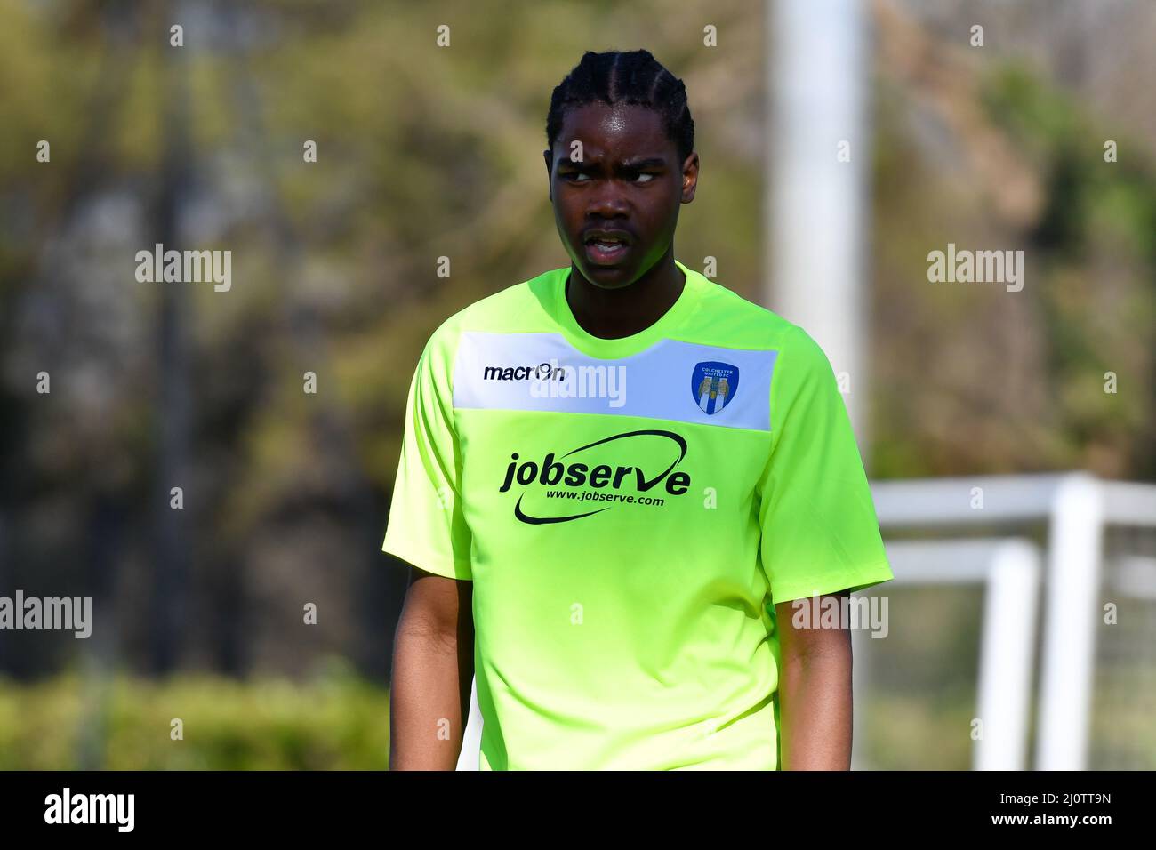 Swansea, Wales. 19 March, 2022. Bradley Chakawa of Colchester United ...
