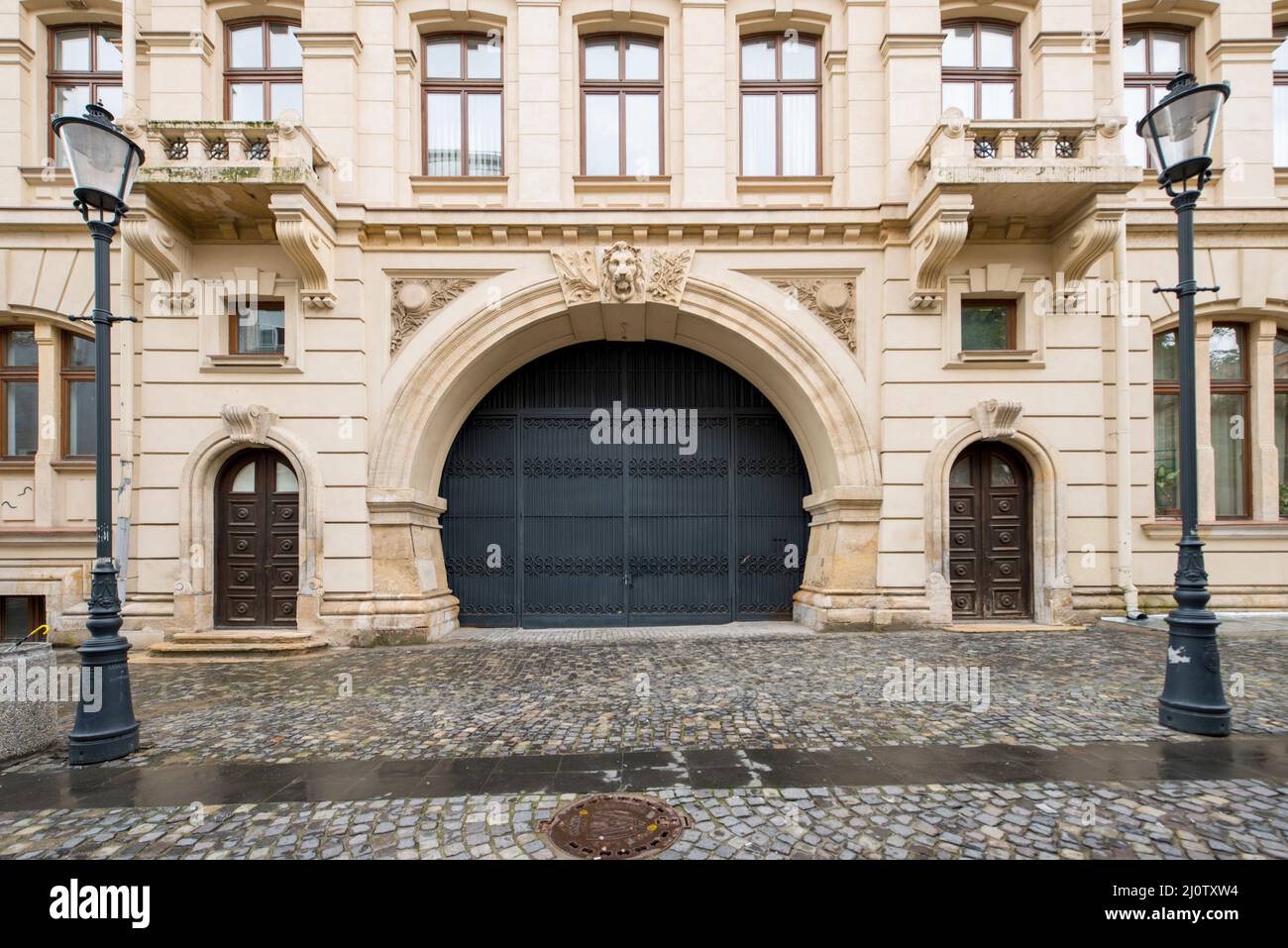 stone vintage building facade in downtown Bucharest, Romania Stock ...