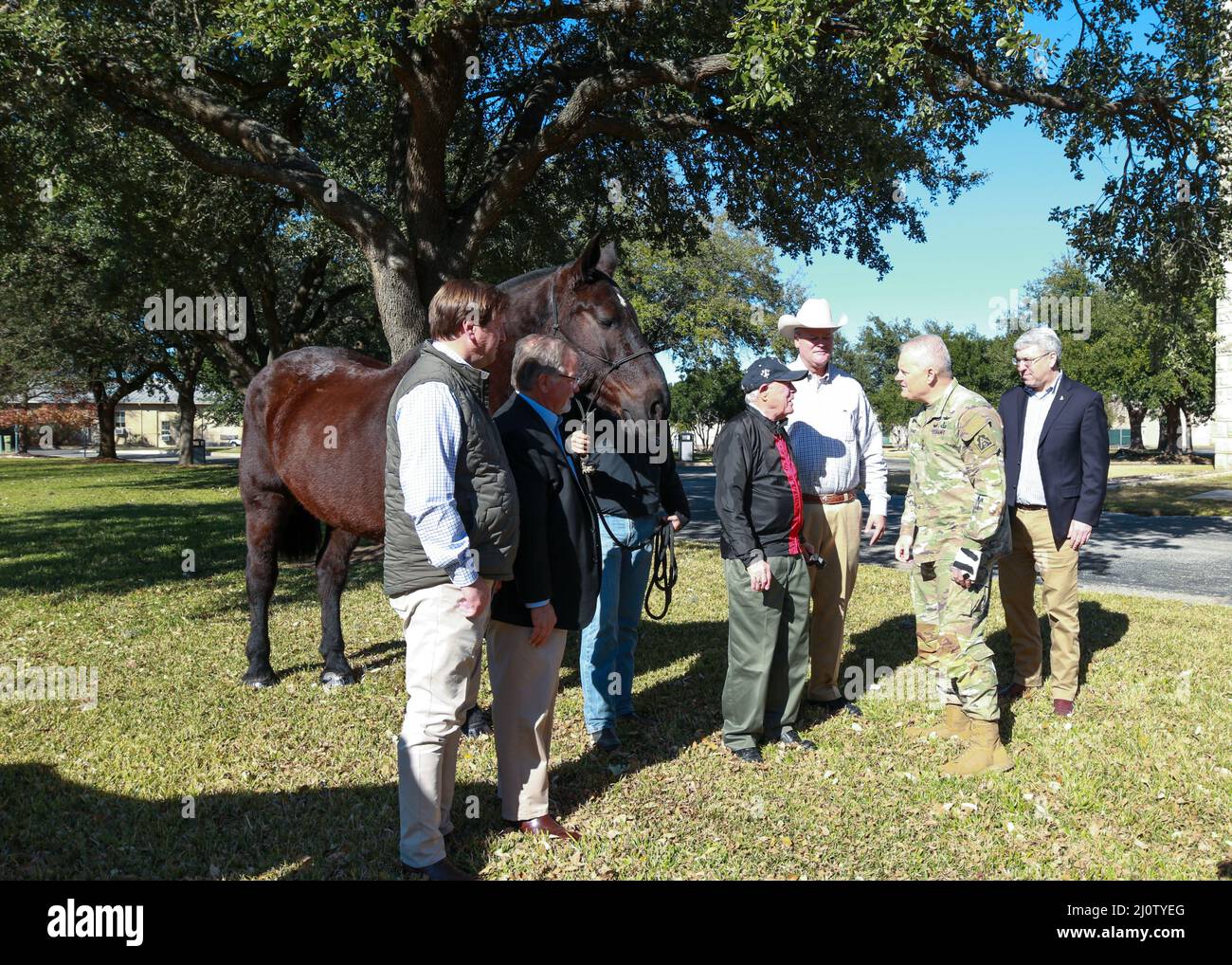 Lt. Gen. John Evans, commanding general of Army North, speaks to one of ...