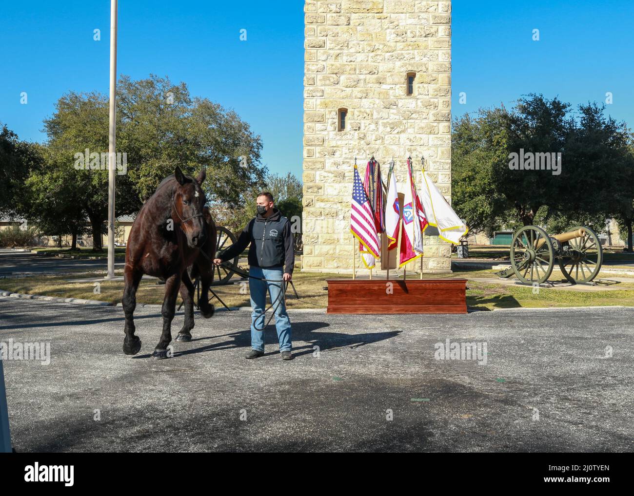 Spc. Gary Price, member of Fort Sam Houston’s Caisson Platoon, presents ...