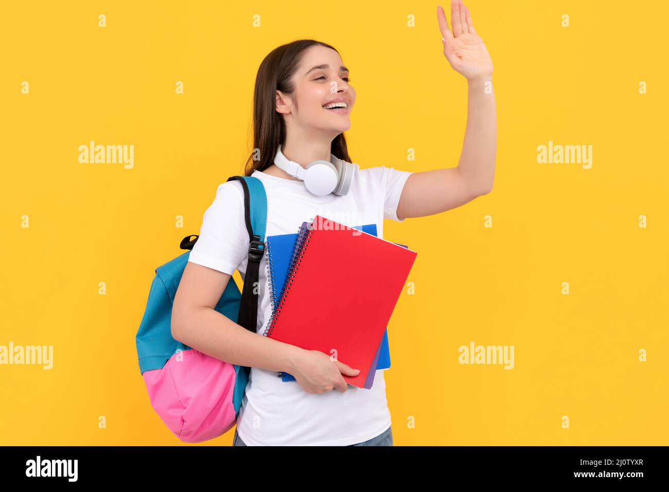 back to school. modern education concept. happy student hold notebook ...