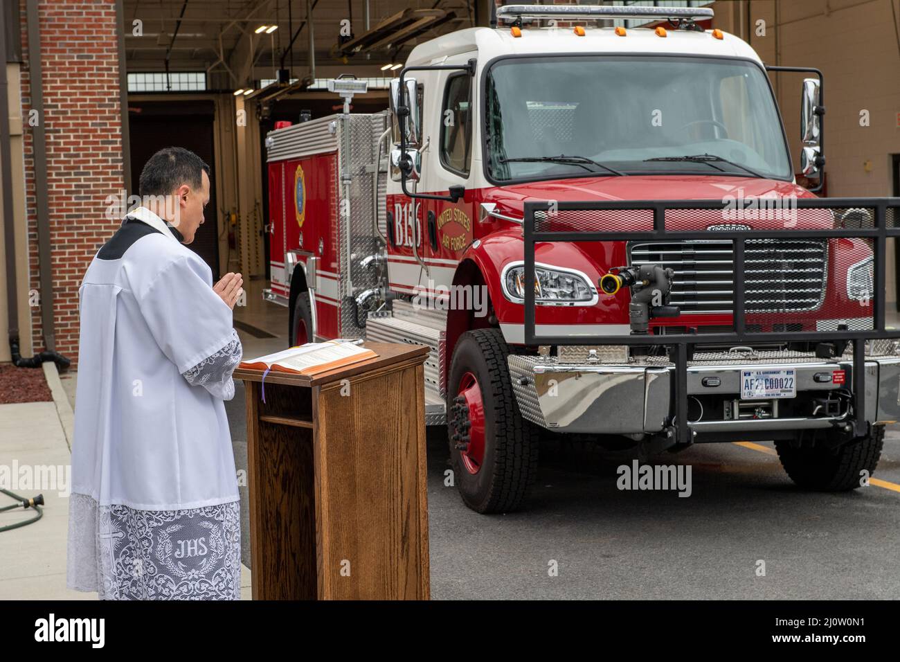 Father Dairo Diaz, Catholic priest, gives an invocation during the ...