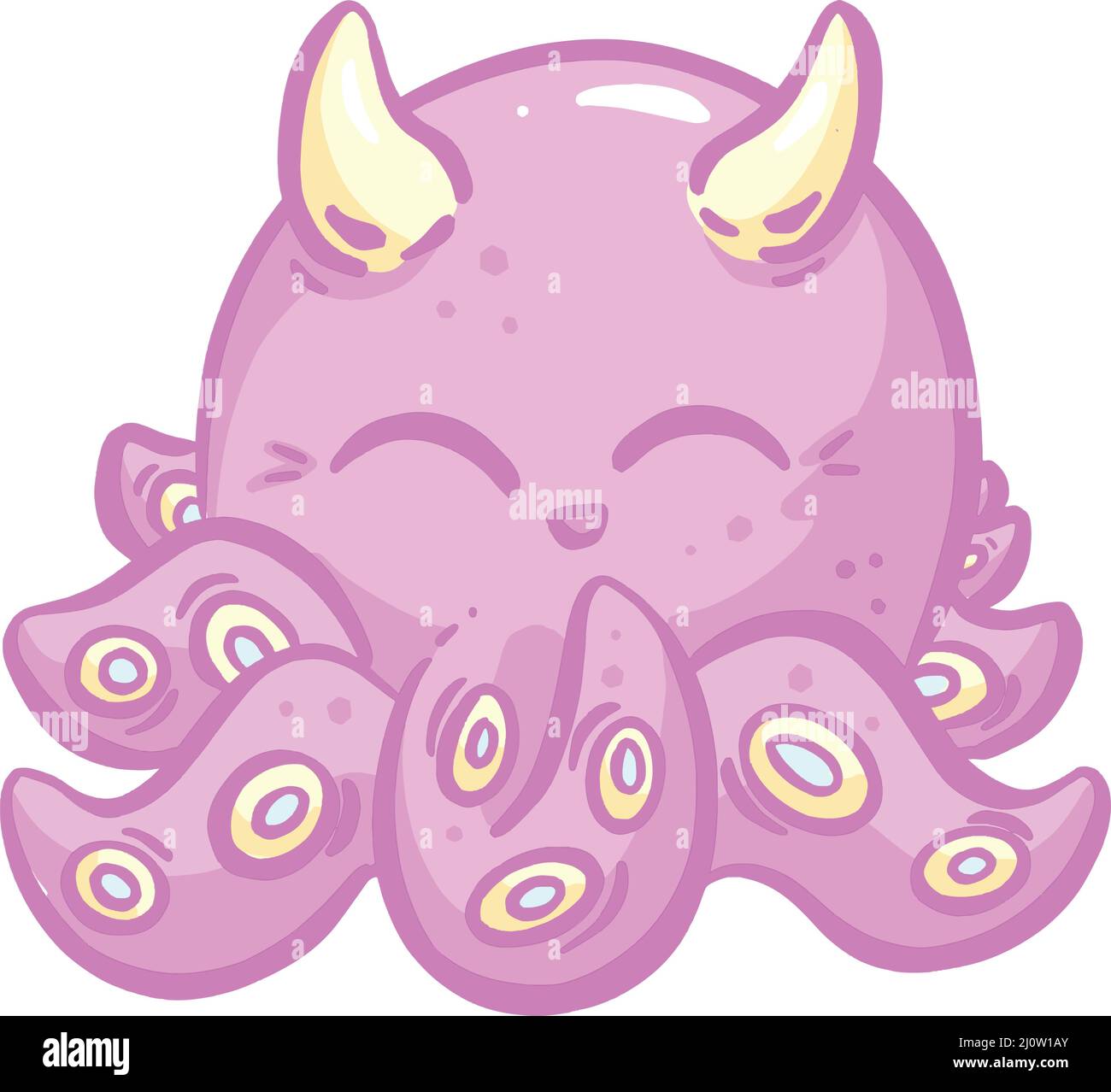 Octopus Cute Kawaii Cartoon Creature With Horns and Tentacles Stock ...
