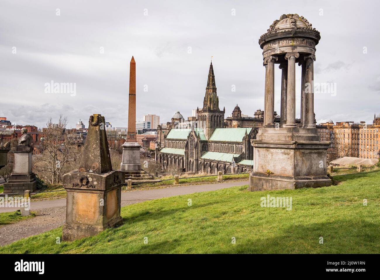 The Victorian Glasgow Necropolis burial ground. Monuments here designed ...