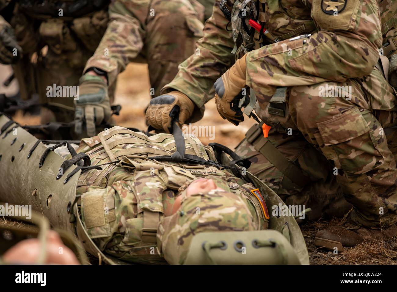 Soldiers prepare a simulated casualty for extraction during the CSM ...