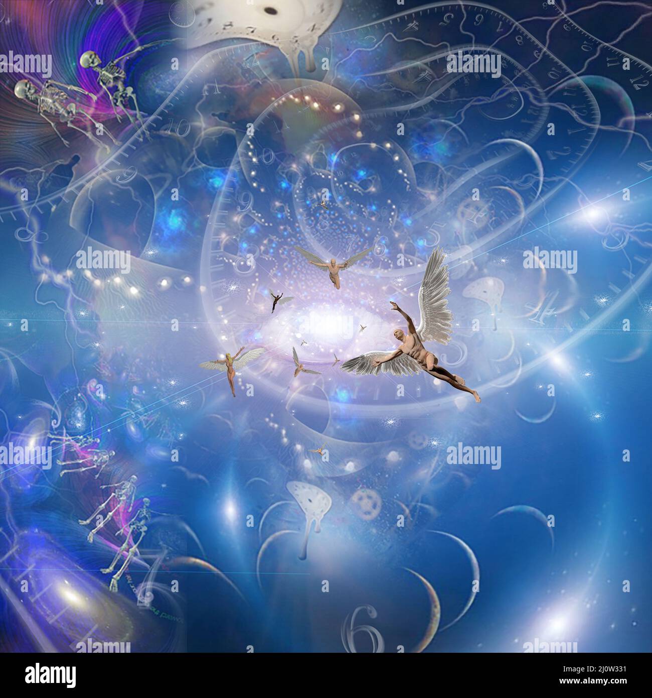 Eternal spaces. Surreal composition with time spirals and Angels. 3D ...