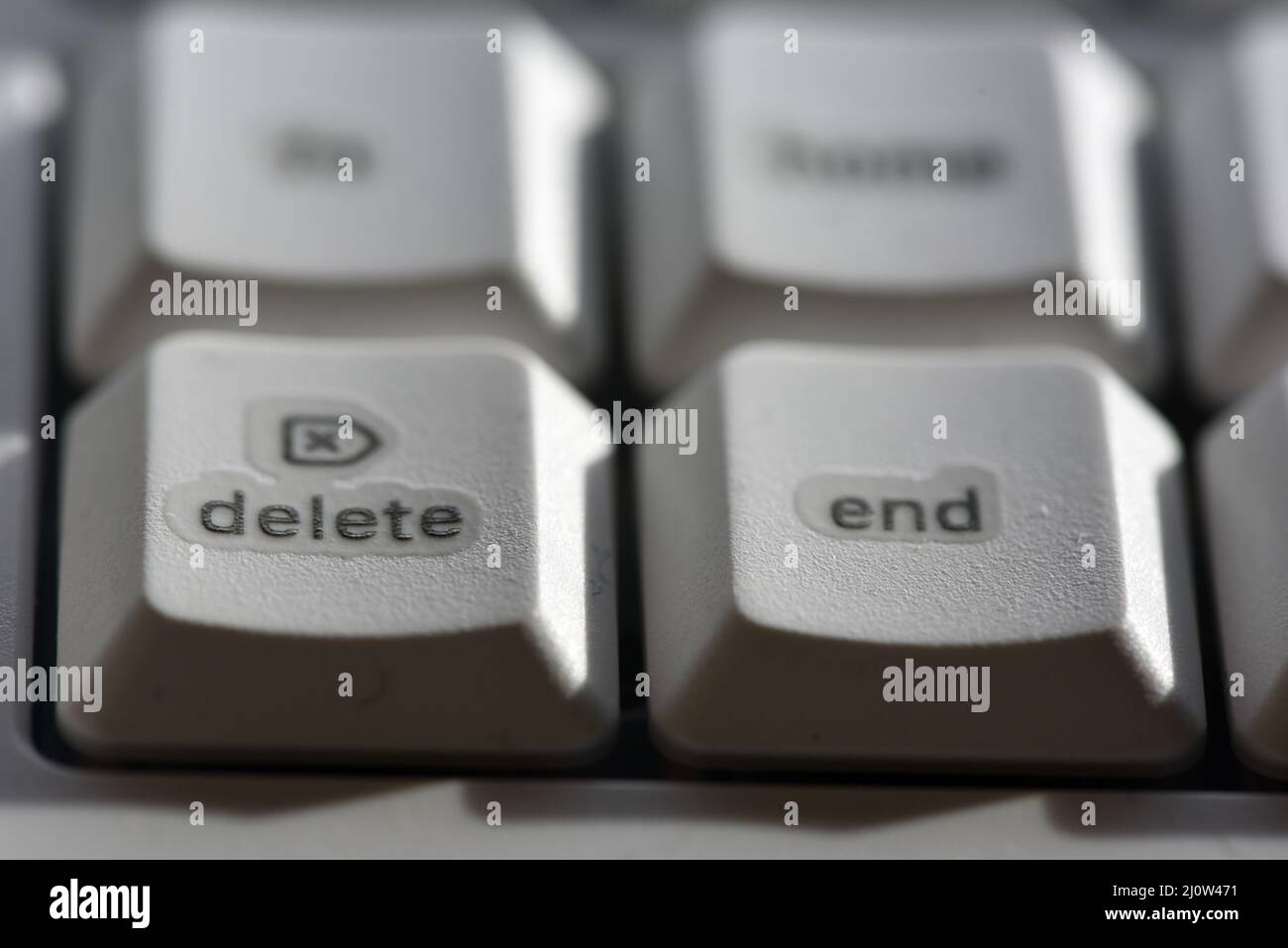 A macro view of the delete and end keys on a computer keyboard Stock ...