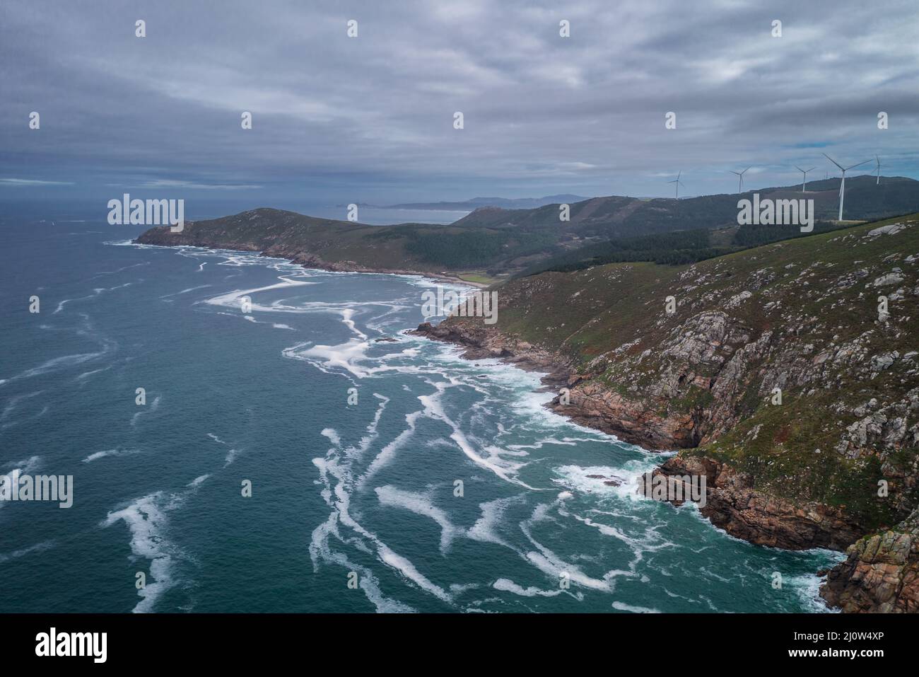 Drone aerial panoramic view of Moreira beach and green landscape in ...