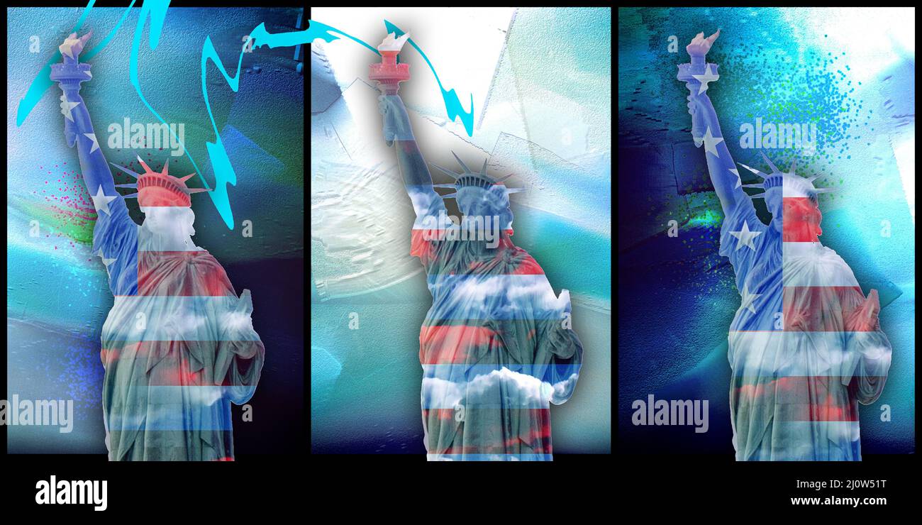 Liberty statue in national colors. 3D rendering Stock Photo - Alamy