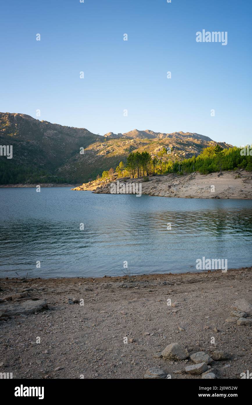 Landscape of Lake and mountains in Vilarinho das Furnas Dam in Geres ...