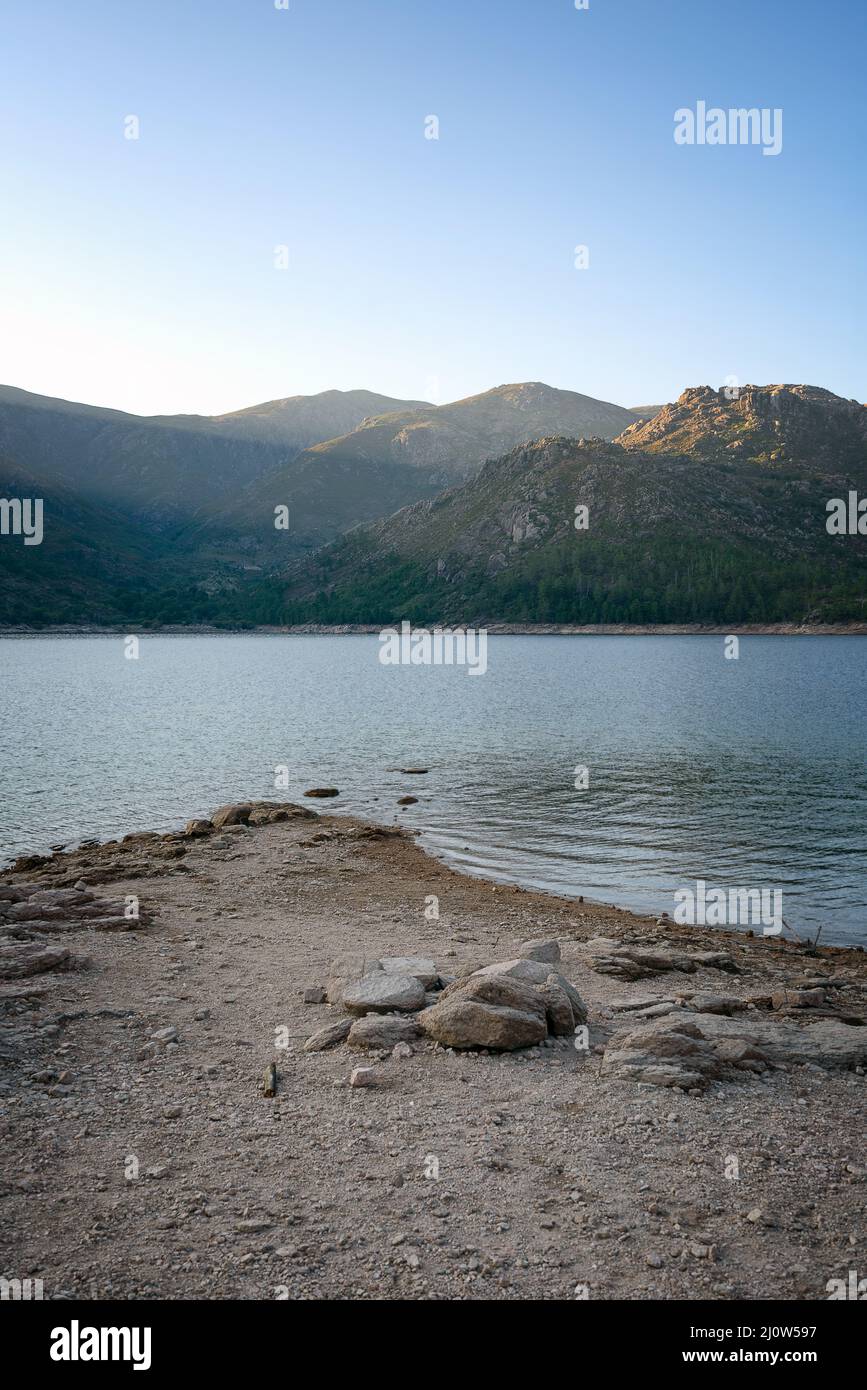 Landscape of Lake and mountains in Vilarinho das Furnas Dam in Geres ...
