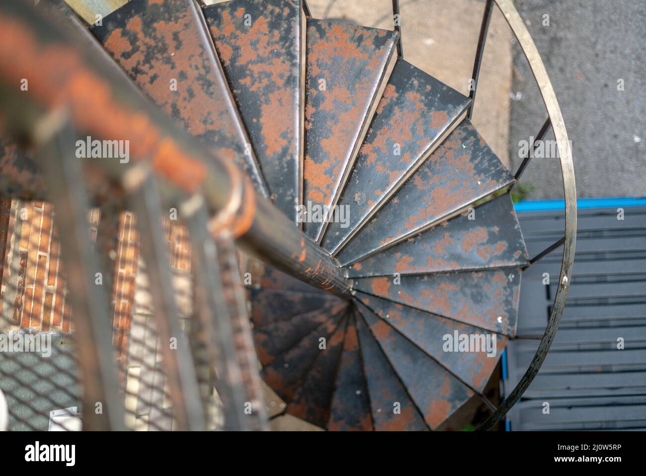 Top view of a rusty metal spiral staircase Stock Photo - Alamy