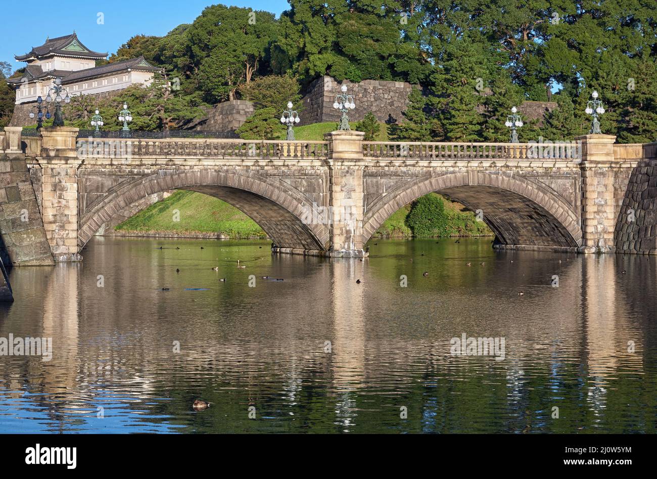 Stone bridge and Fushimi Turret at the Imperial Palace Main Gate Stock ...