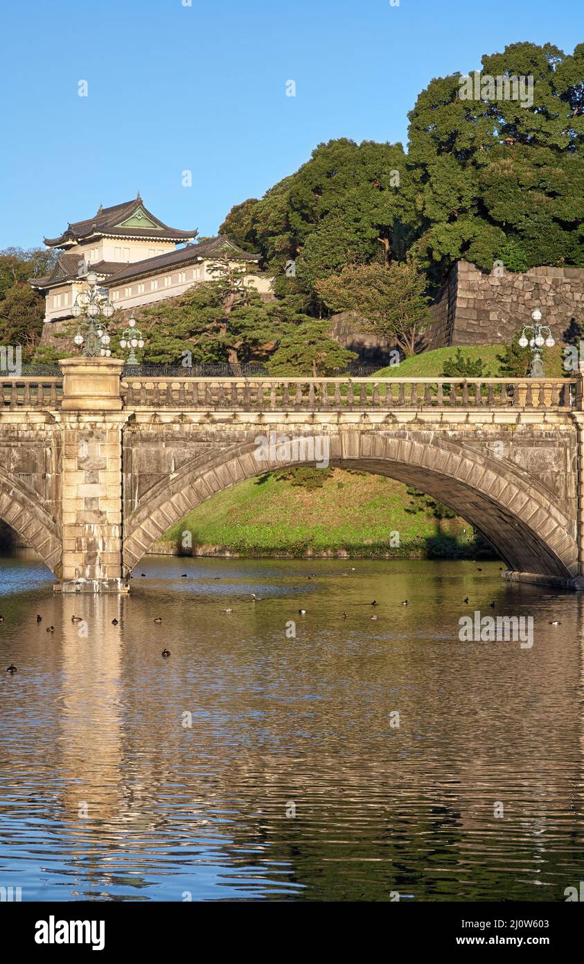 Stone bridge and Fushimi Turret at the Imperial Palace Main Gate Stock ...
