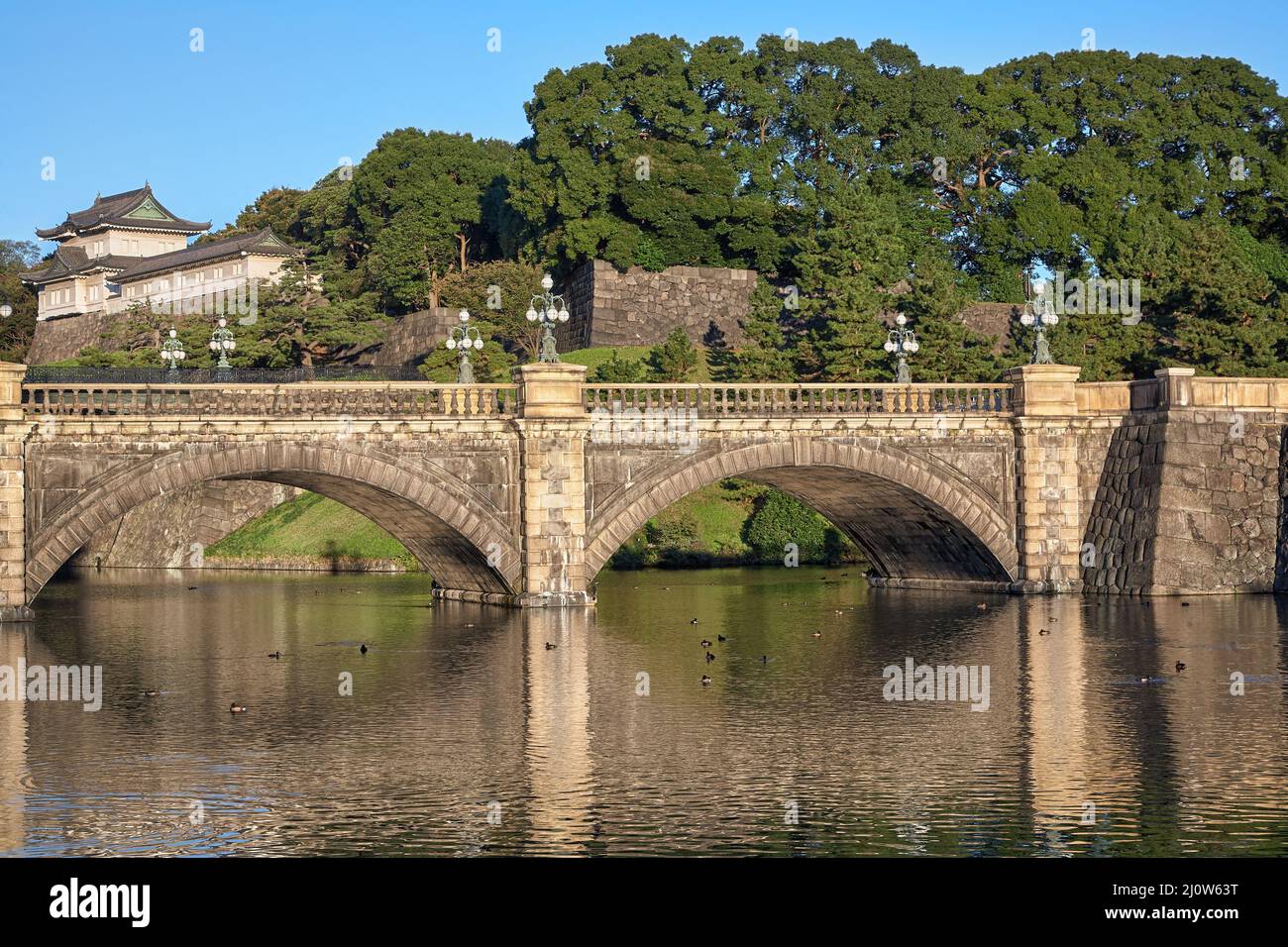Stone bridge and Fushimi Turret at the Imperial Palace Main Gate Stock ...