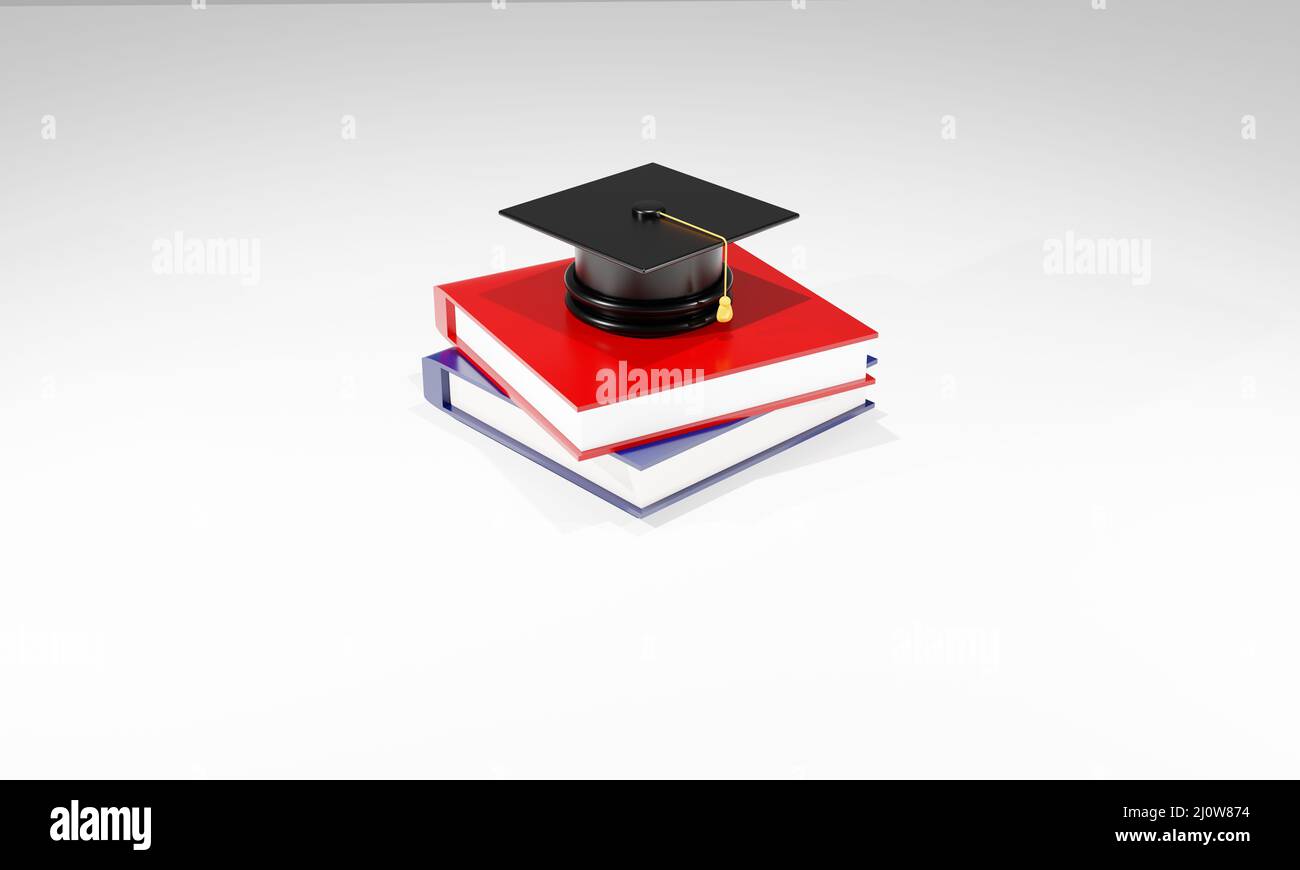 3d rendering. online education concept. books and a graduate's hat. 3d ...