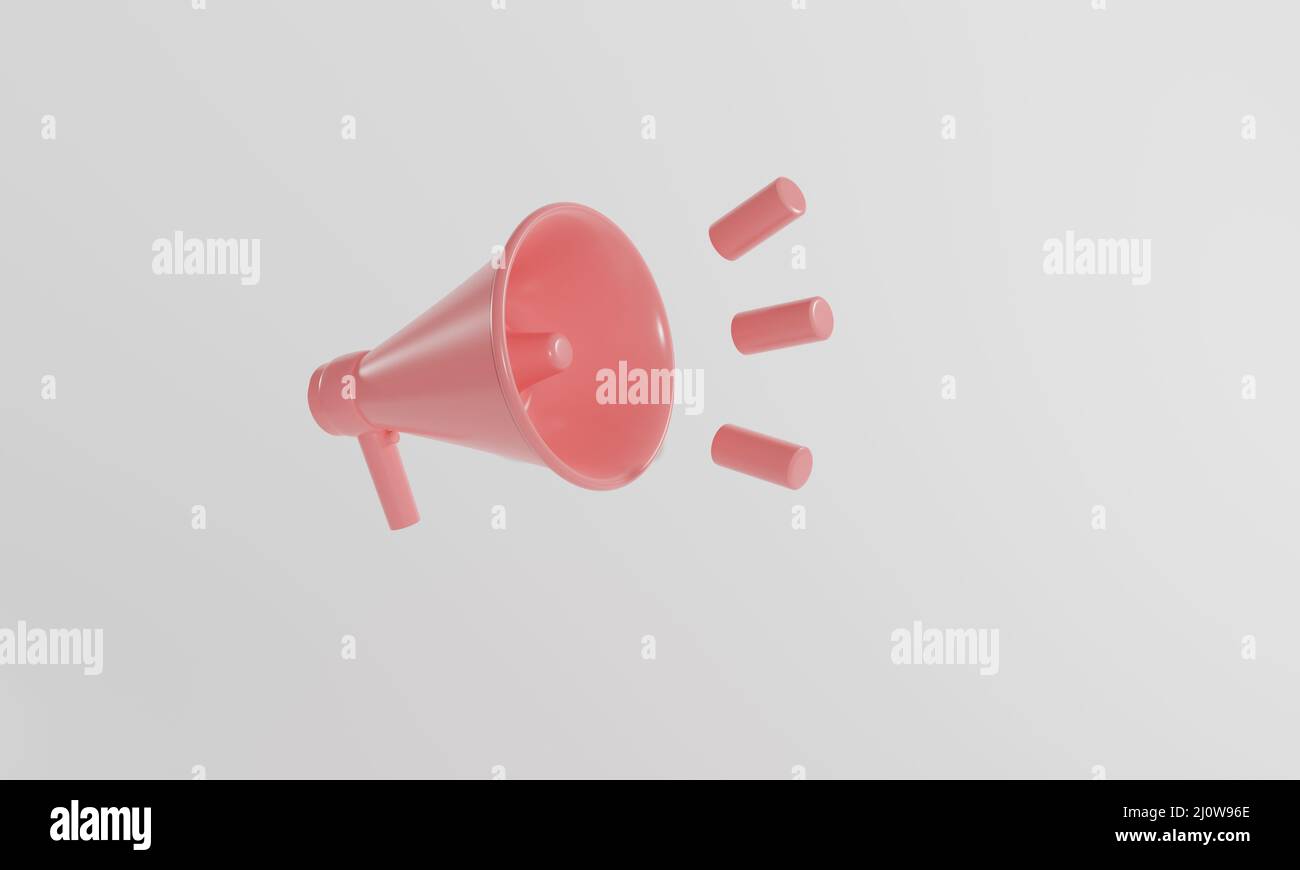 3D pink megaphone isolated on a white background. cartoon style icons ...