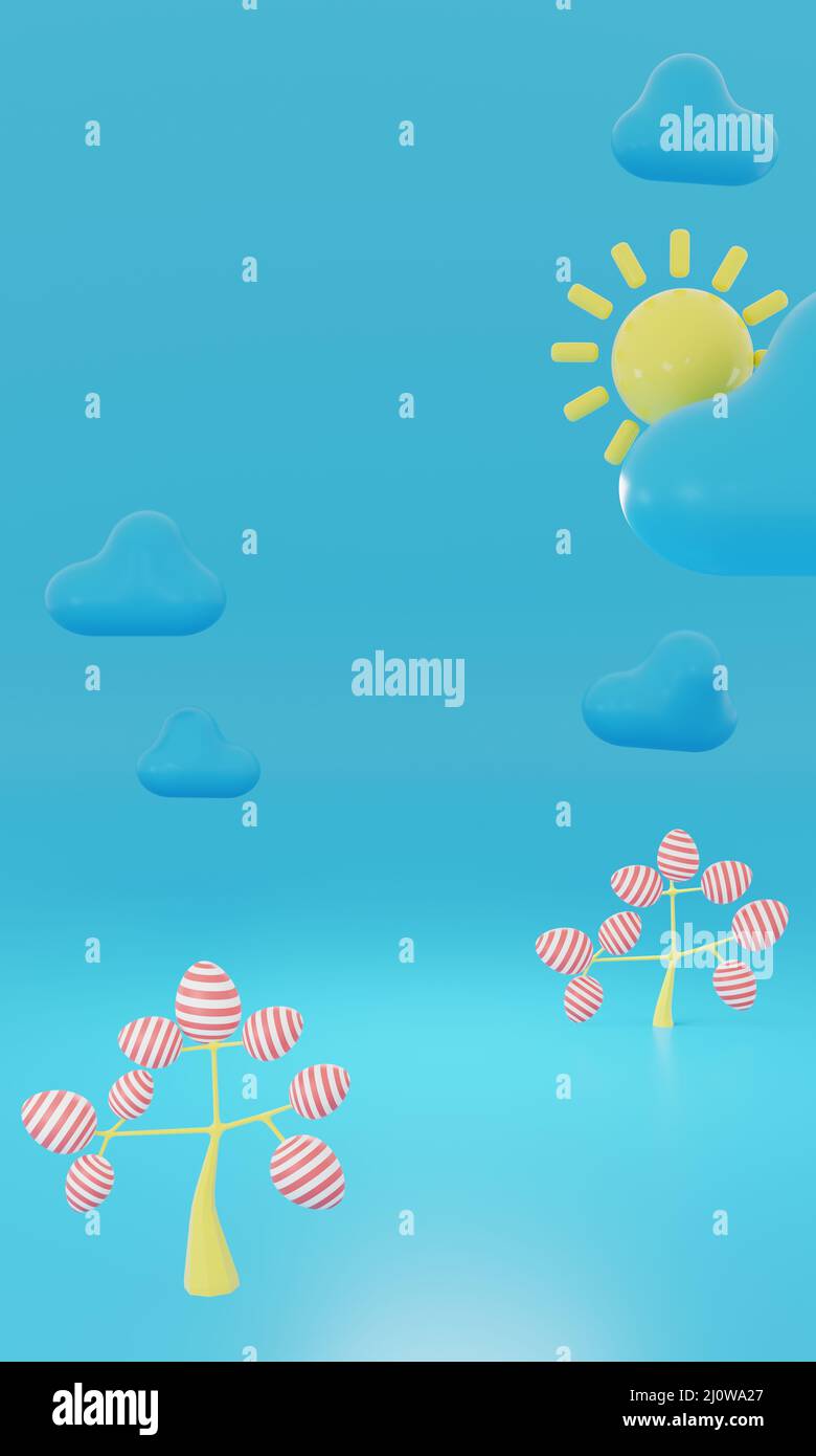 3D cartoon fantasy Easter landscape. abstract background with trees ...