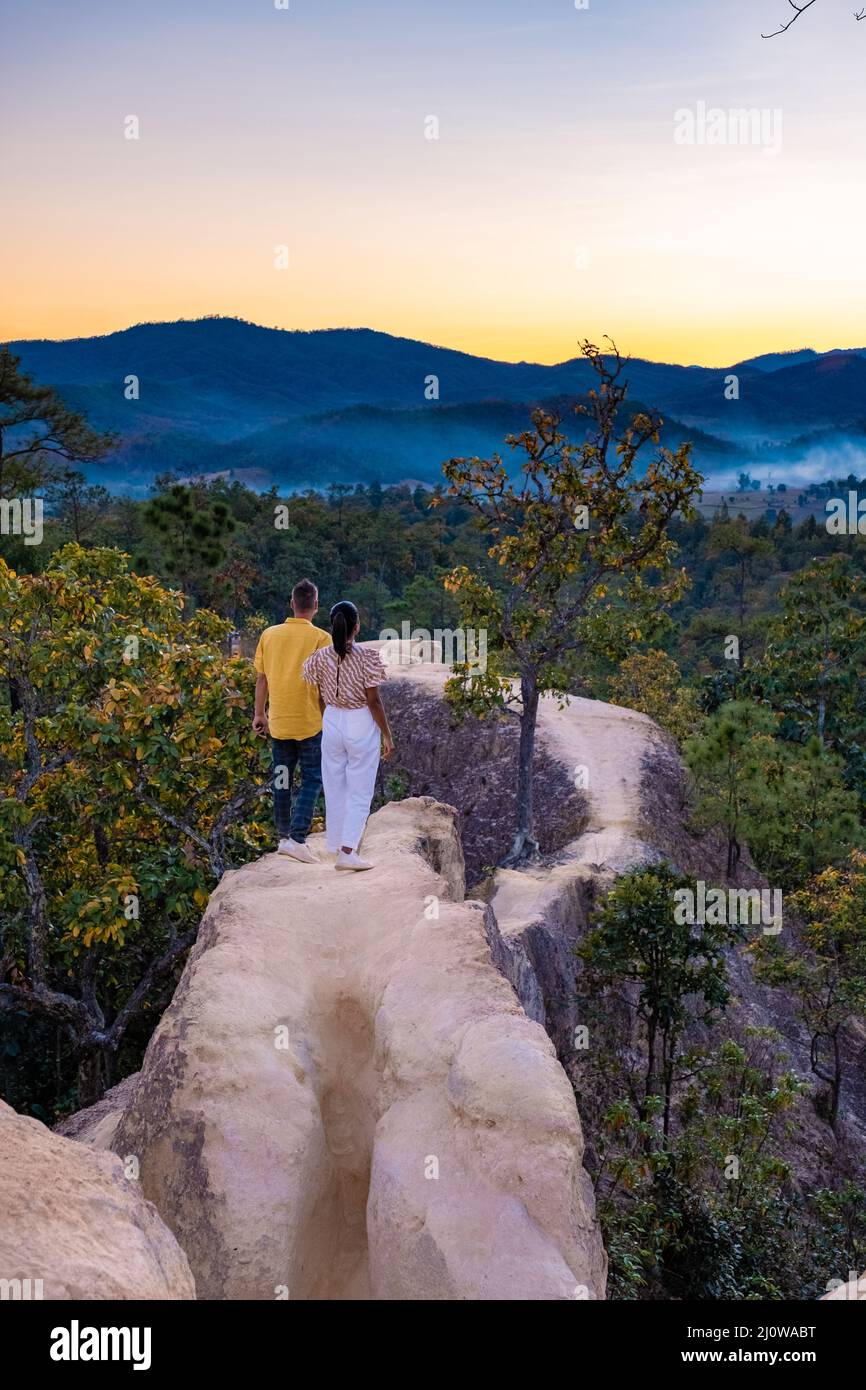 Pai Canyon during sunset in Pai Mae Hong Son Northern Thailand,Tourists ...