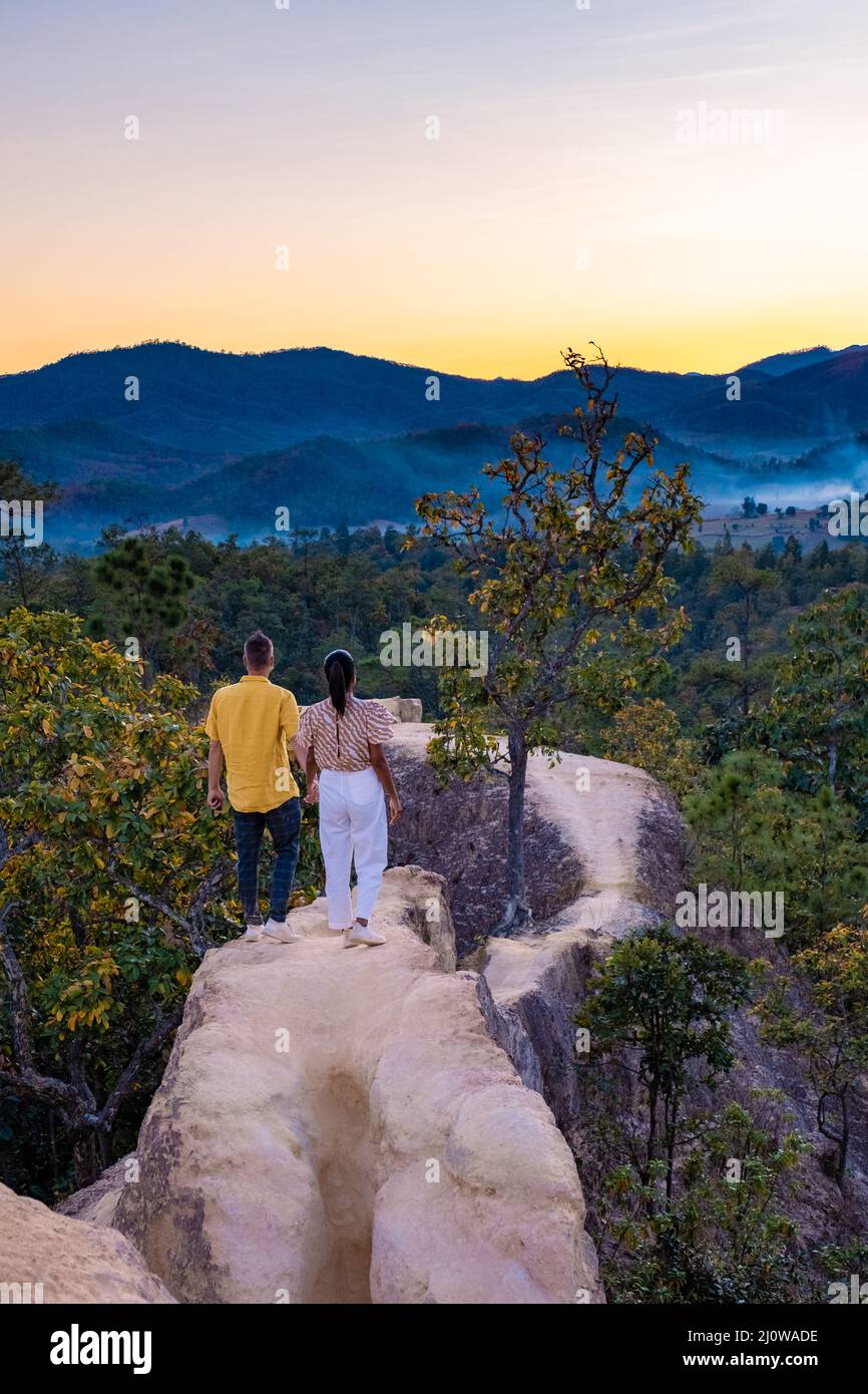 Pai Canyon during sunset in Pai Mae Hong Son Northern Thailand,Tourists ...
