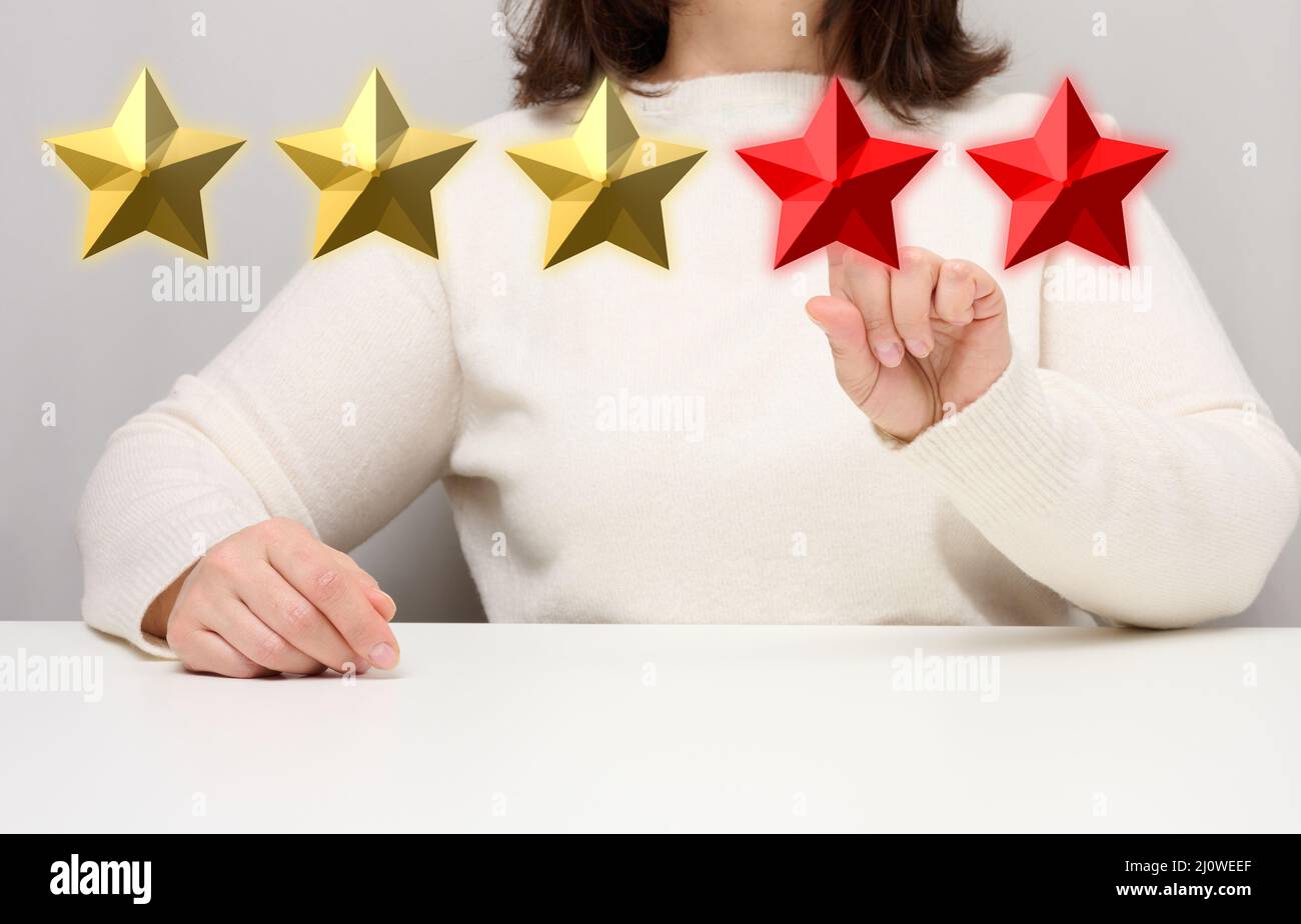 Customer experience feedback concept. Five red stars, the best rating ...