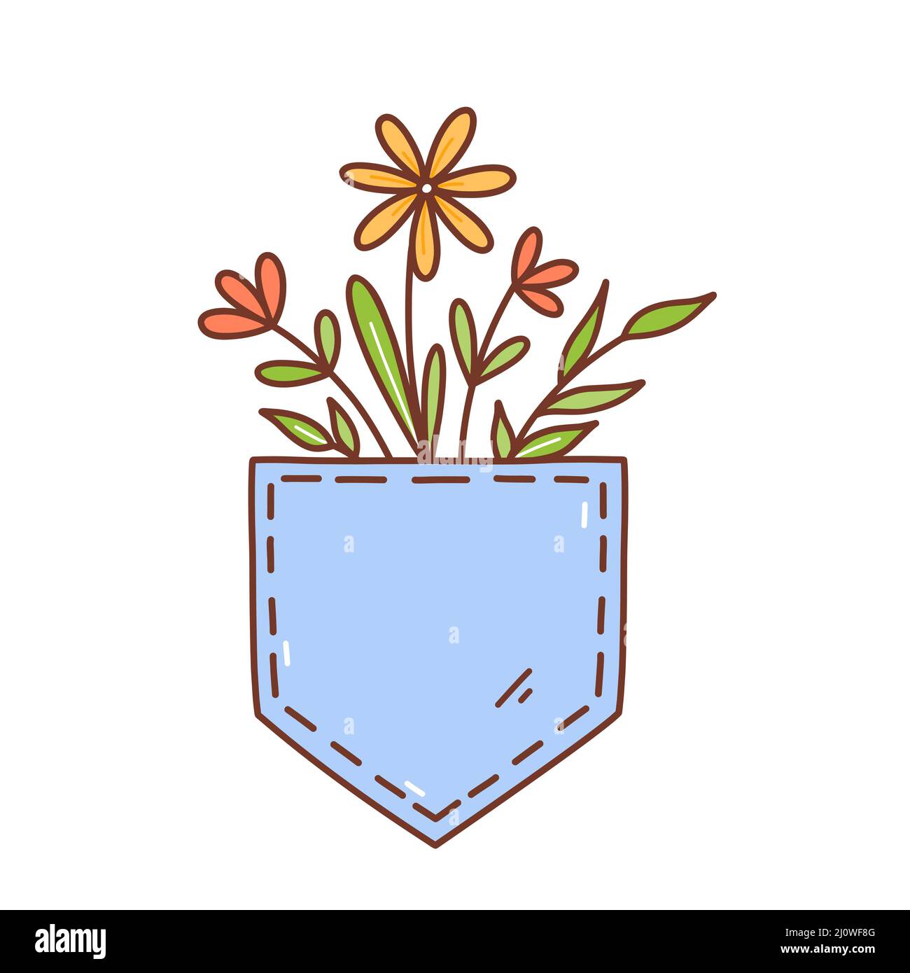 Cute spring flowers in a pocket isolated on white background. Vector ...