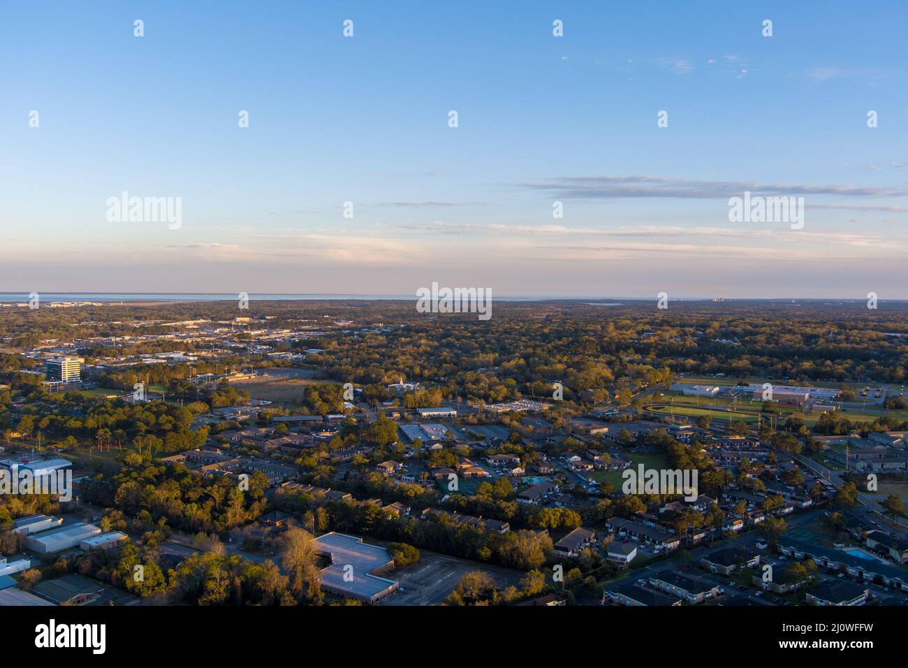 Aerial view of Mobile, Alabama at sunset from above Airport Blvd Stock ...