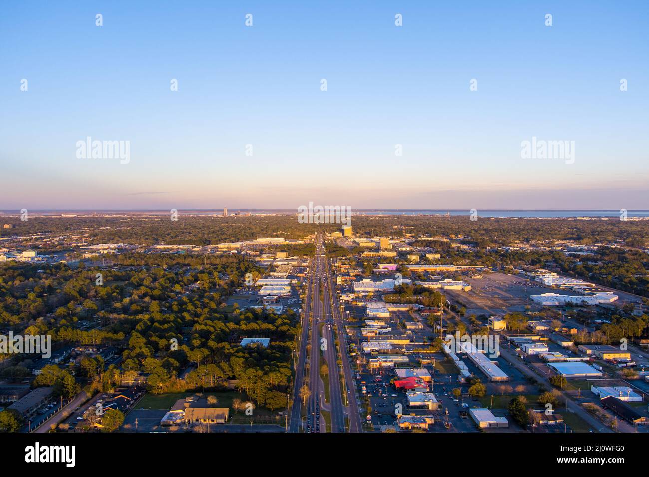 Aerial view of Mobile, Alabama at sunset from above Airport Blvd Stock ...