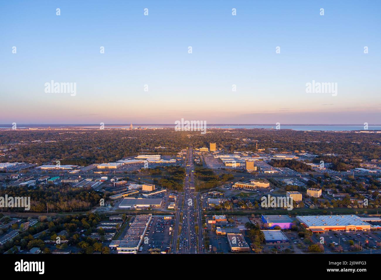Aerial view of Mobile, Alabama at sunset from above Airport Blvd Stock ...