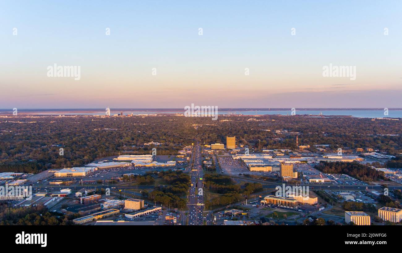 Aerial view of Mobile, Alabama at sunset from above Airport Blvd Stock ...