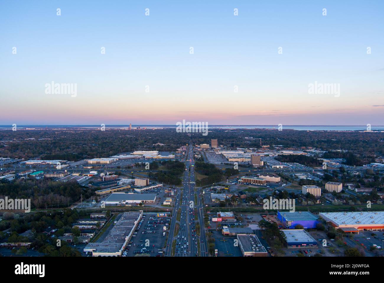 Aerial view of Mobile, Alabama at sunset from above Airport Blvd Stock ...