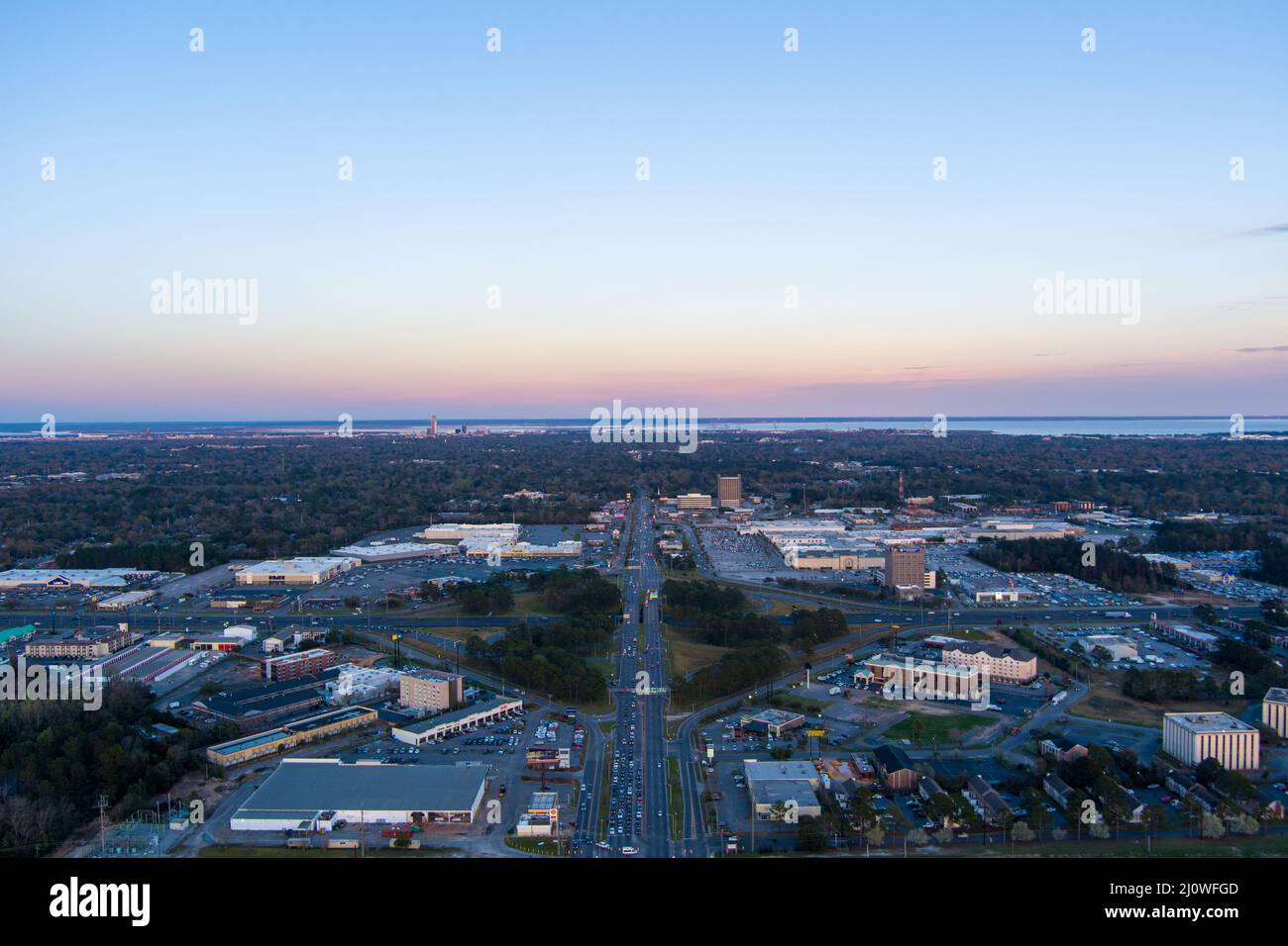 Aerial view of Mobile, Alabama at sunset from above Airport Blvd Stock ...