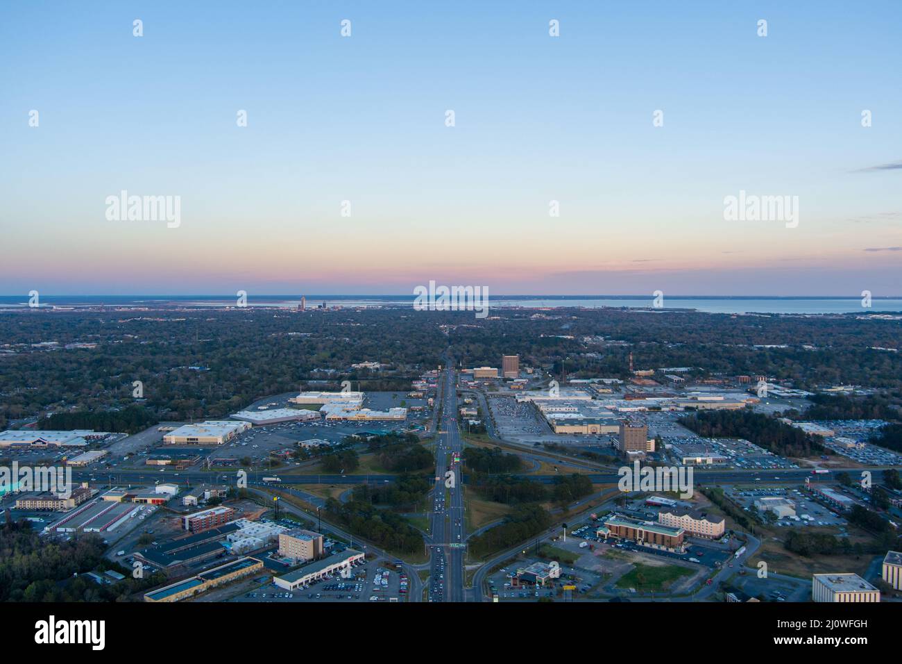 Aerial view of Mobile, Alabama at sunset from above Airport Blvd Stock ...