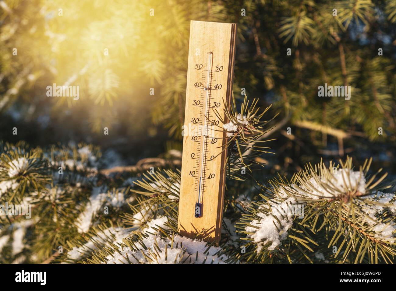 Outdoor thermometer reaches minus 10 ten degrees Stock Photo - Alamy