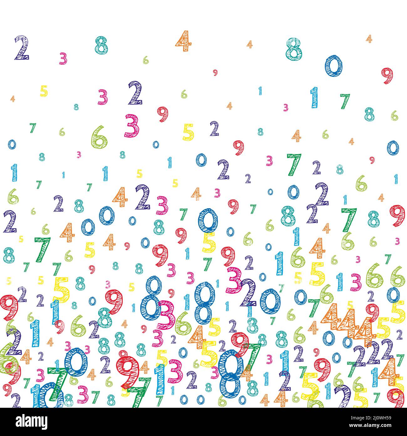 Falling colorful orderly numbers. Math study concept with flying digits ...